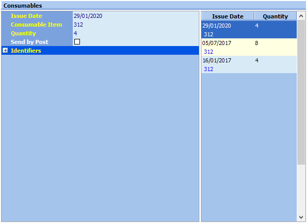HearAid On-Line Help > Work Areas > Clients > Consumables